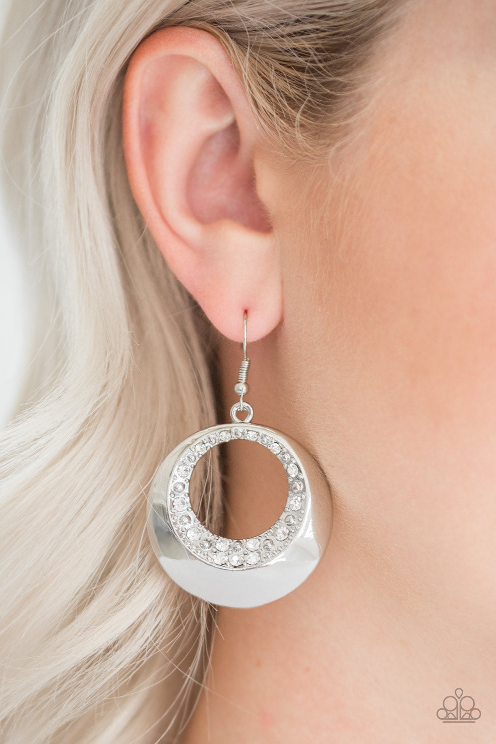 Ringed In Refinement - White Rhinestone Silver Hoop Earrings - Chic Je ...
